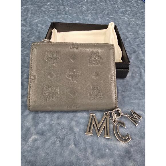 MCM | Bags | Mcm Klara Monogrammed Mini Bifold Gray Wallet Wsilver Tone ...